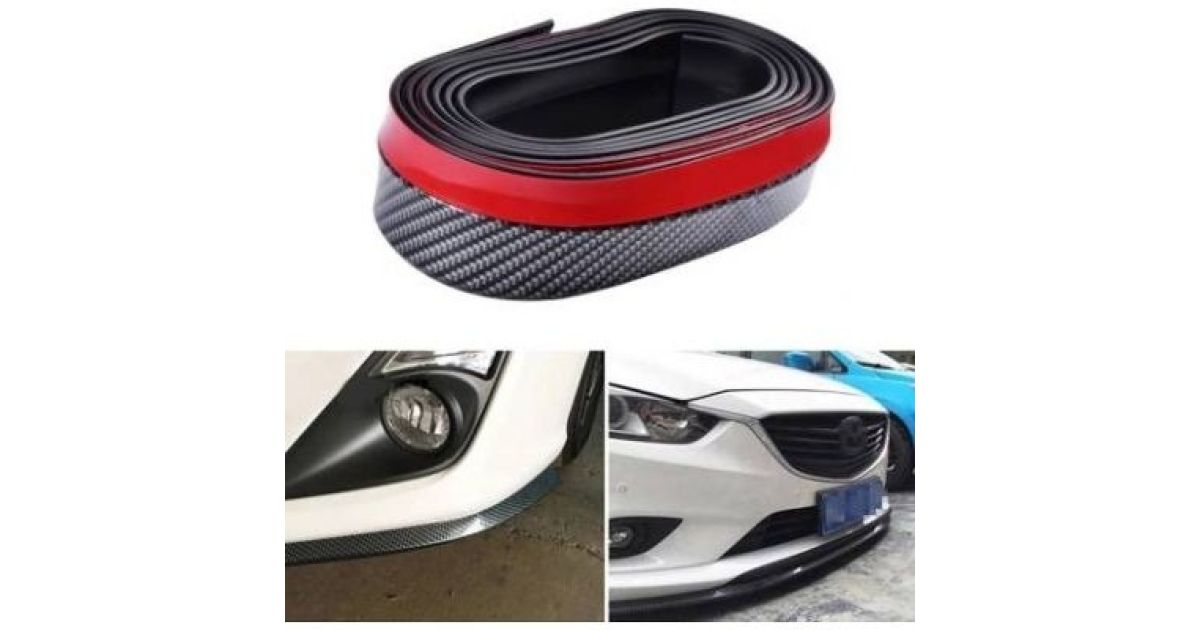 Car Front Bumper Spoiler Lip 2.5M - Carbon Fibre Flexible Rubber Lip ...